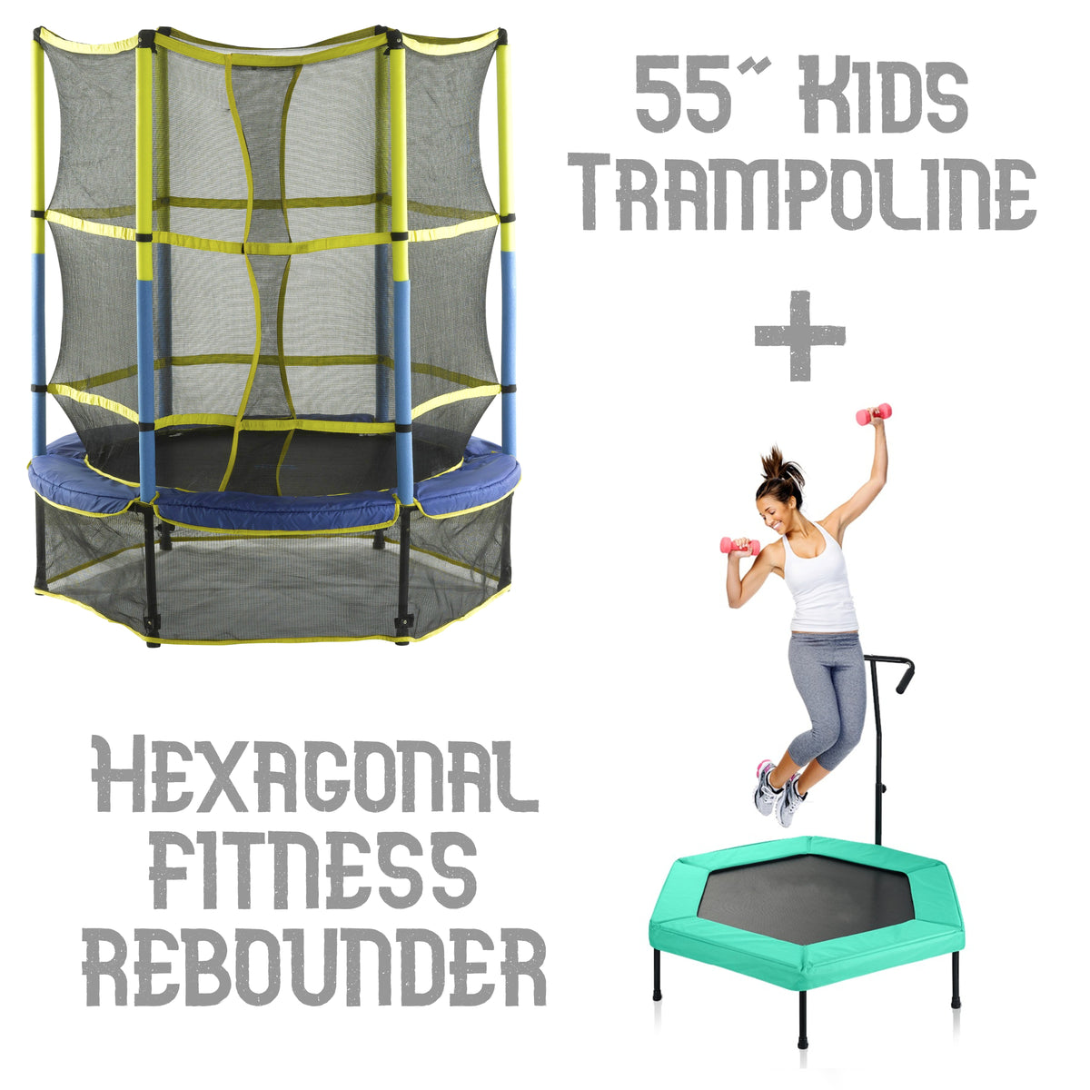 Machrus Upper Bounce 55" Mini Kids Trampoline 50" Hexagonal Fitness Re ...