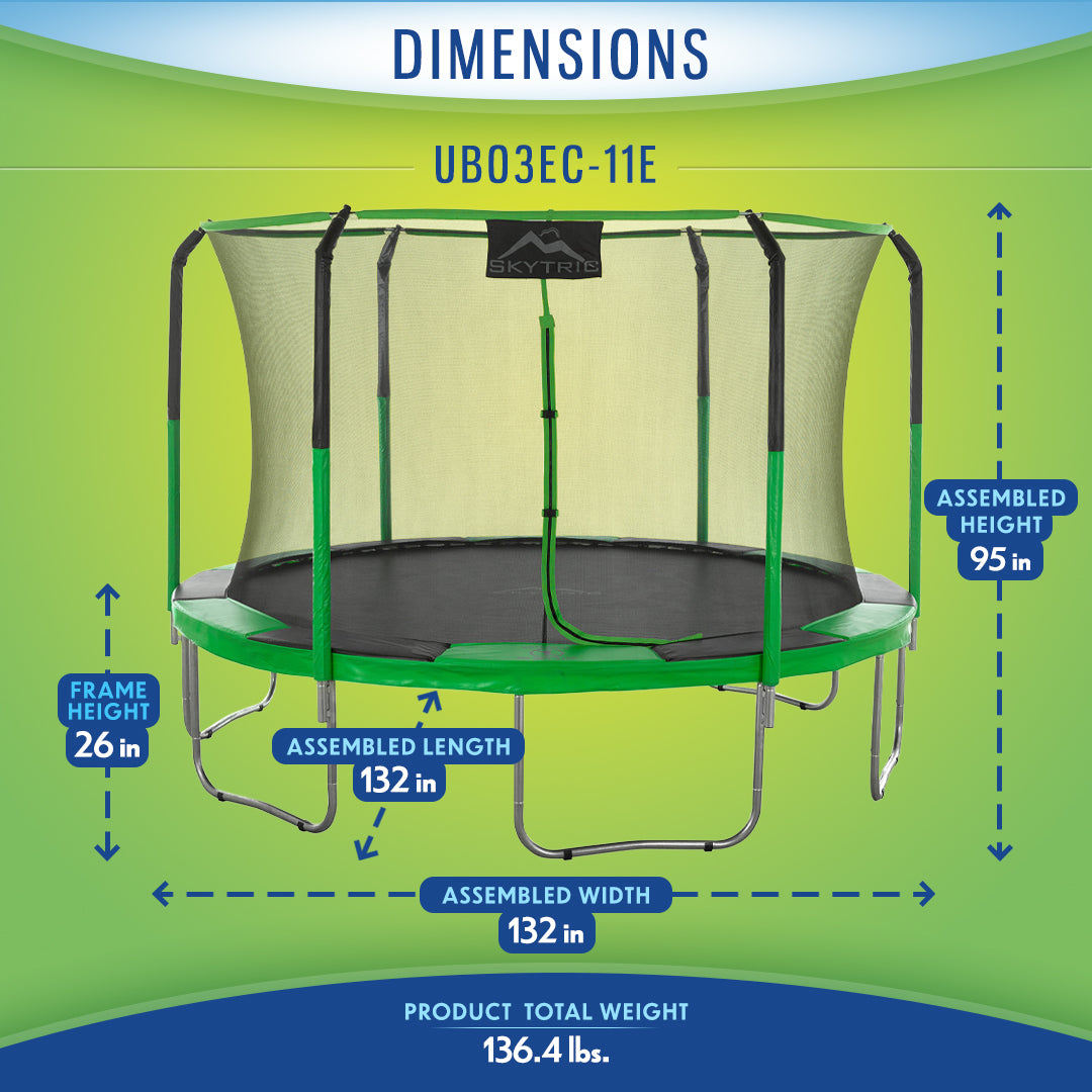 Machrus Skytric 11 FT Round Trampoline Set with Premium Top-Ring Flex ...