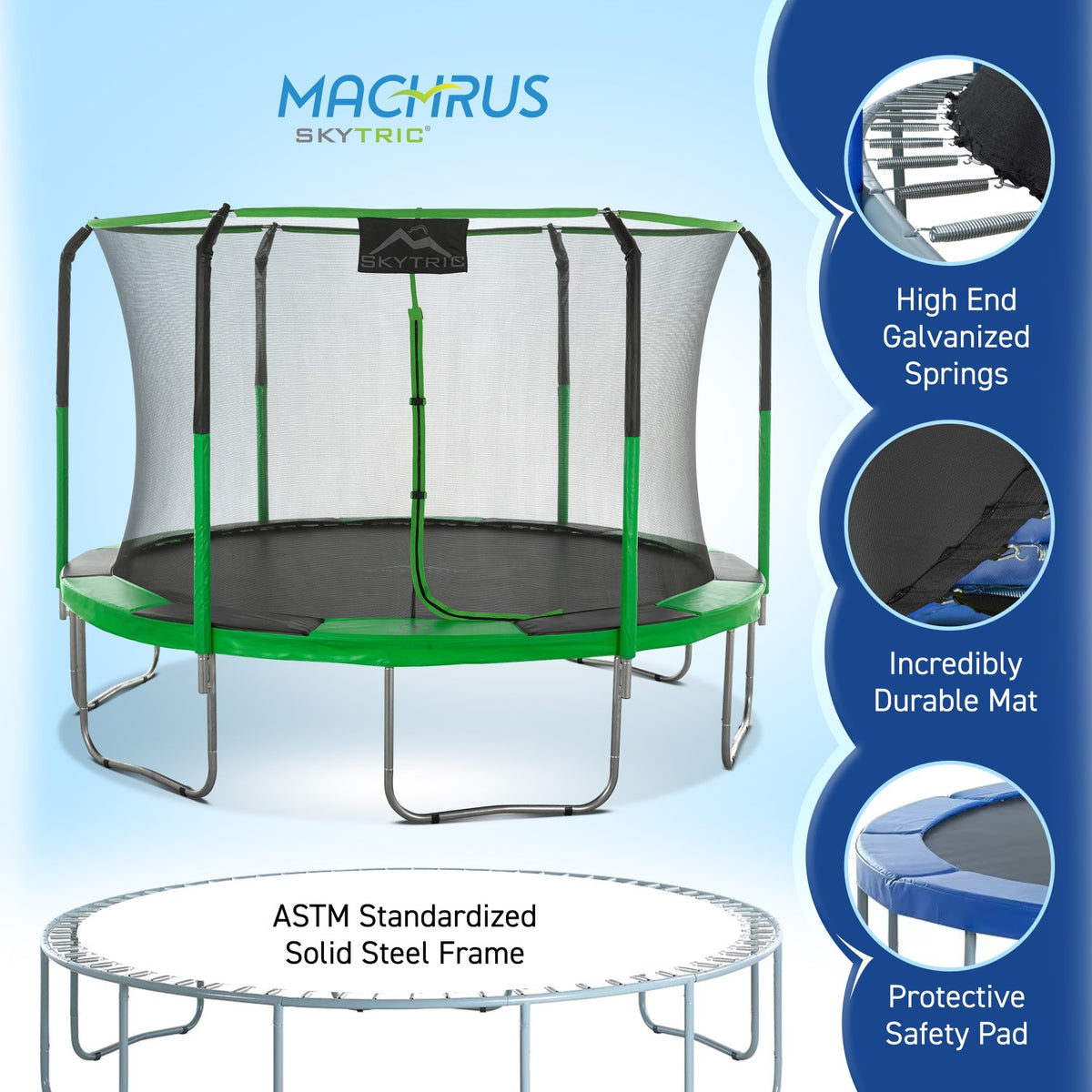 Machrus Skytric 11 FT Round Trampoline Set with Premium Top-Ring Flex ...