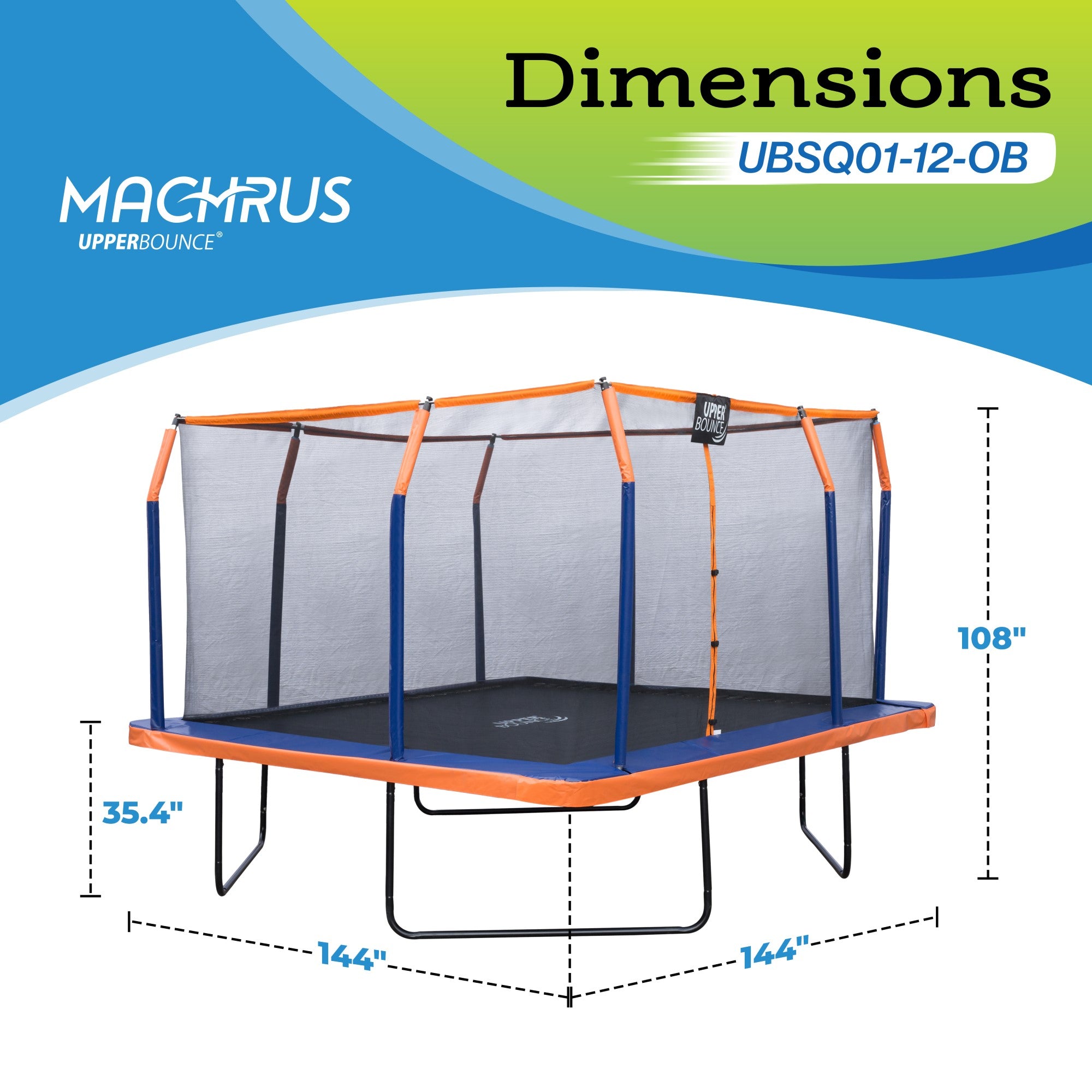Machrus Upper Bounce 12 x 12 FT Square Trampoline Set with Premium Top ...