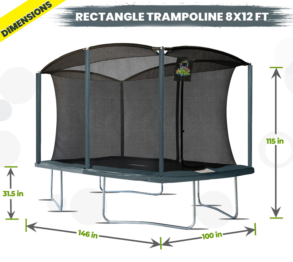 Machrus Moxie 8 x 12 FT Rectangular Outdoor Trampoline Set with Premiu ...
